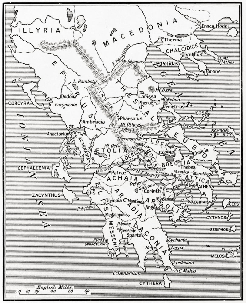 Map Of Ancient Greece 500 - 300 Bc. From Hutchinson's History Of The ...