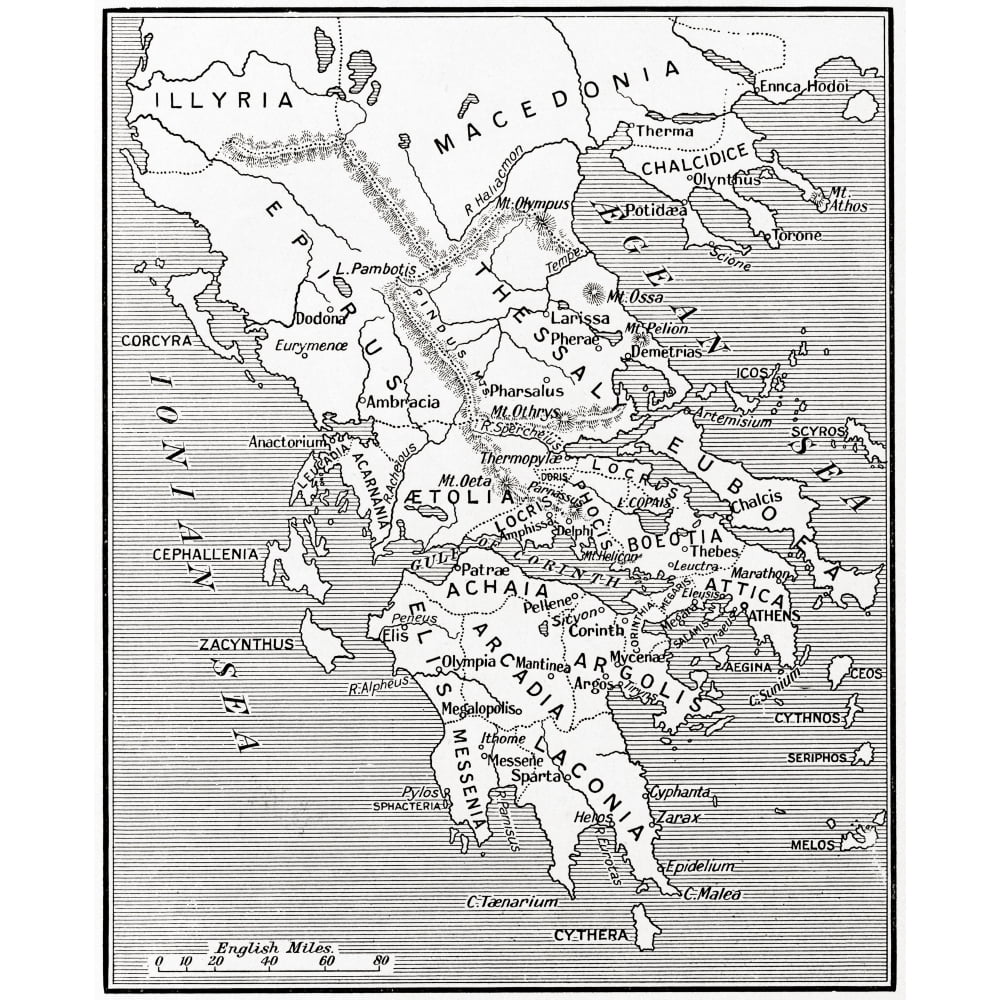 Map Of Ancient Greece 500 - 300 Bc. From Hutchinsons History Of The ...