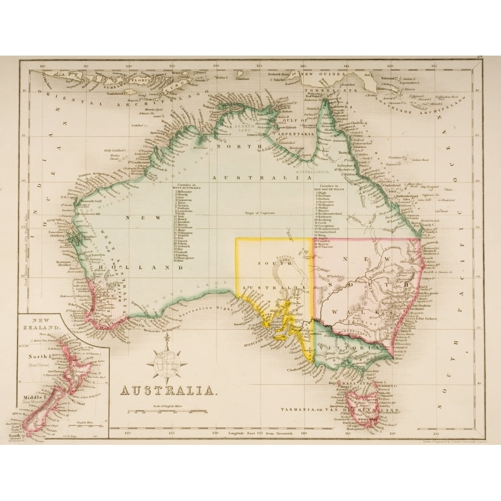 Map Of Australia And Zealand. Drawn And Engraved By J. Archer ...