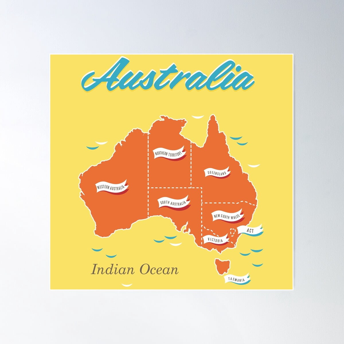 Map Of Australia Poster Wall Art, Modern Wall Decor For Living Room ...
