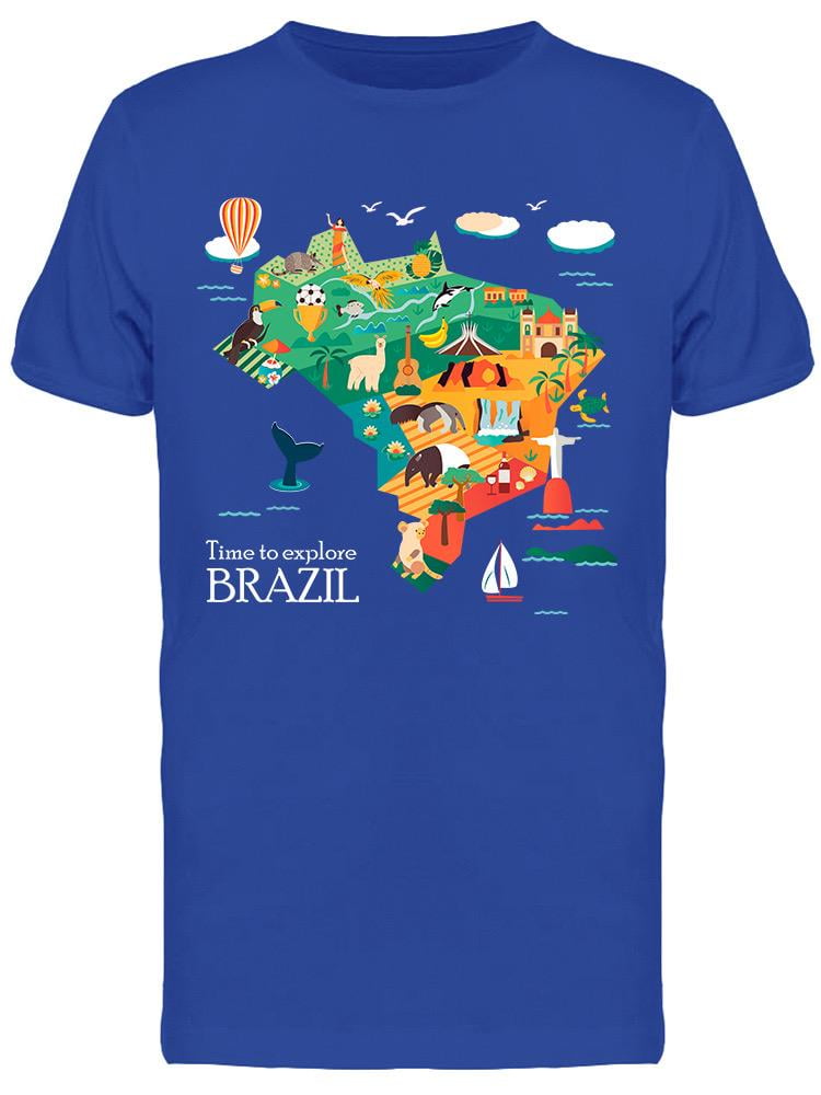 Map Of Brazil With Icons T-Shirt Men -Image by Shutterstock, Male Large ...