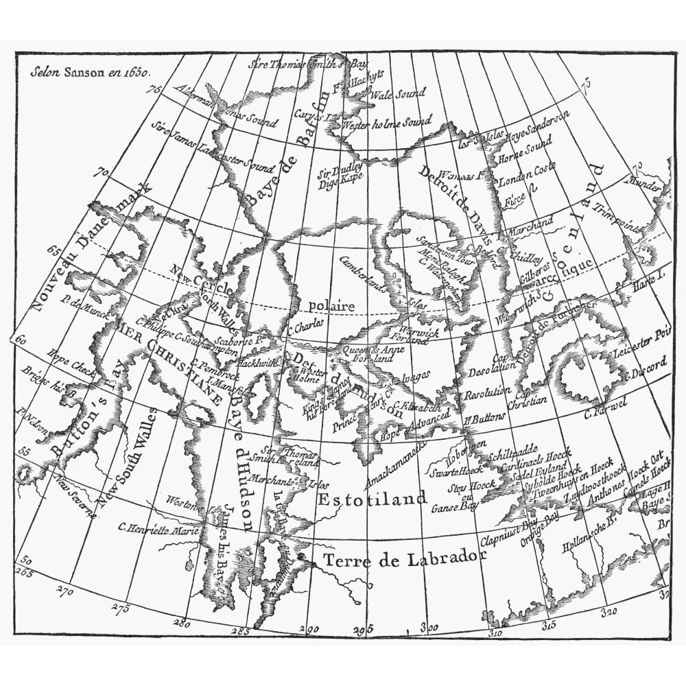 Map Of Canada 1650. Nengraved Chart Of Northern Canada French 18Th ...