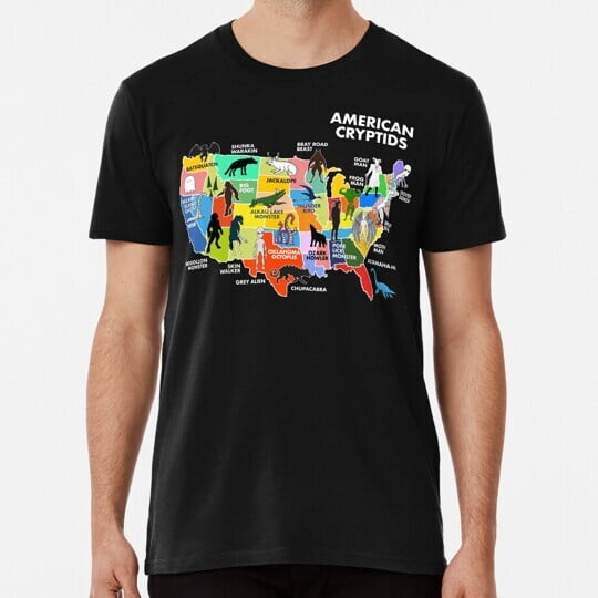 Map Of Cryptids In The Us Size S to 5XL Made in the USA T-Shirt ...
