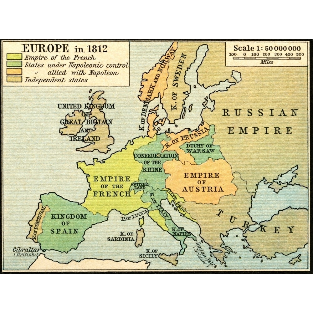 Map Of Europe In 1812. From Historical Atlas Published 1923. by Ken ...