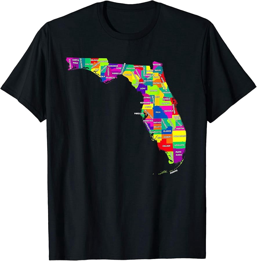Map Of Florida Counties T-shirt county names map USA T-Shirt - Walmart.com