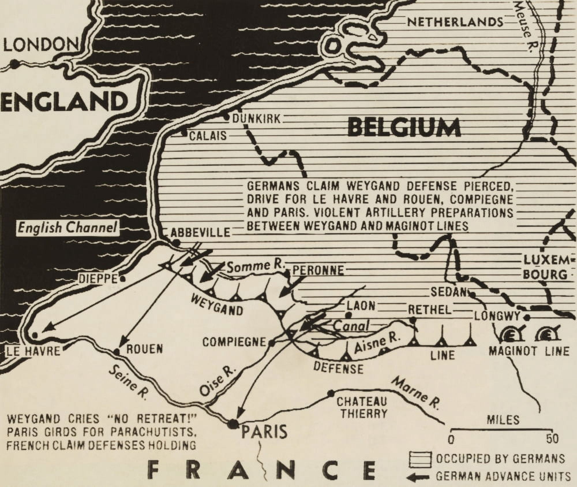 Map Of German World War 2 Invasion And Allied Resistance In Early June ...