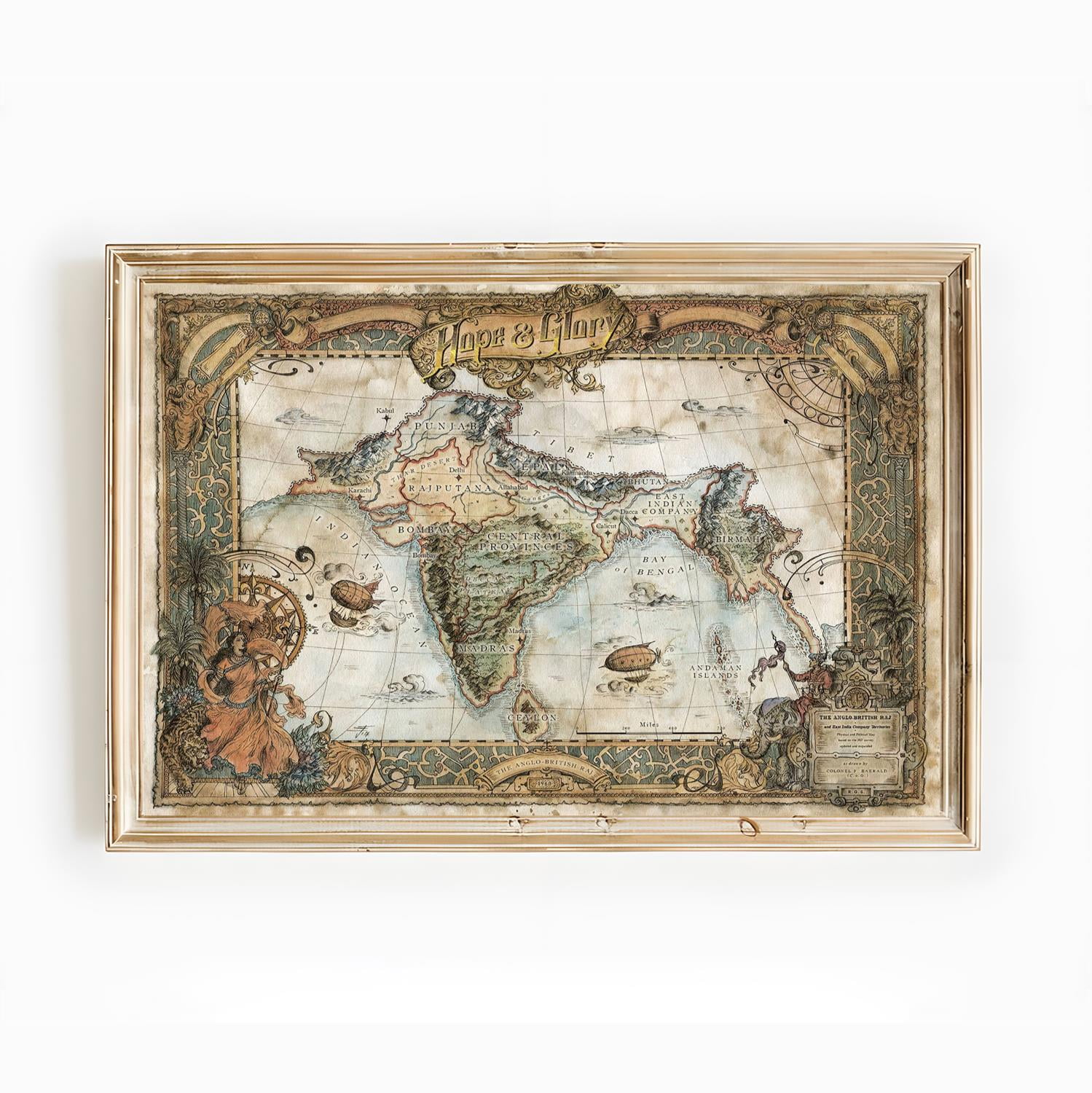 Map Of Hope&Glory Wall Art, Old Maps Wall Art, Decorative Wall Art, For ...