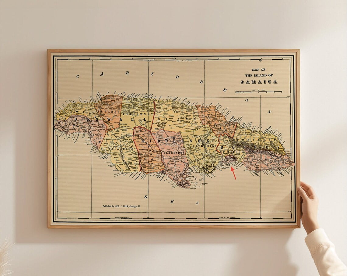 Map Of Jamaica Wall Poster - Antique Island Cartography Wall Art Wall ...