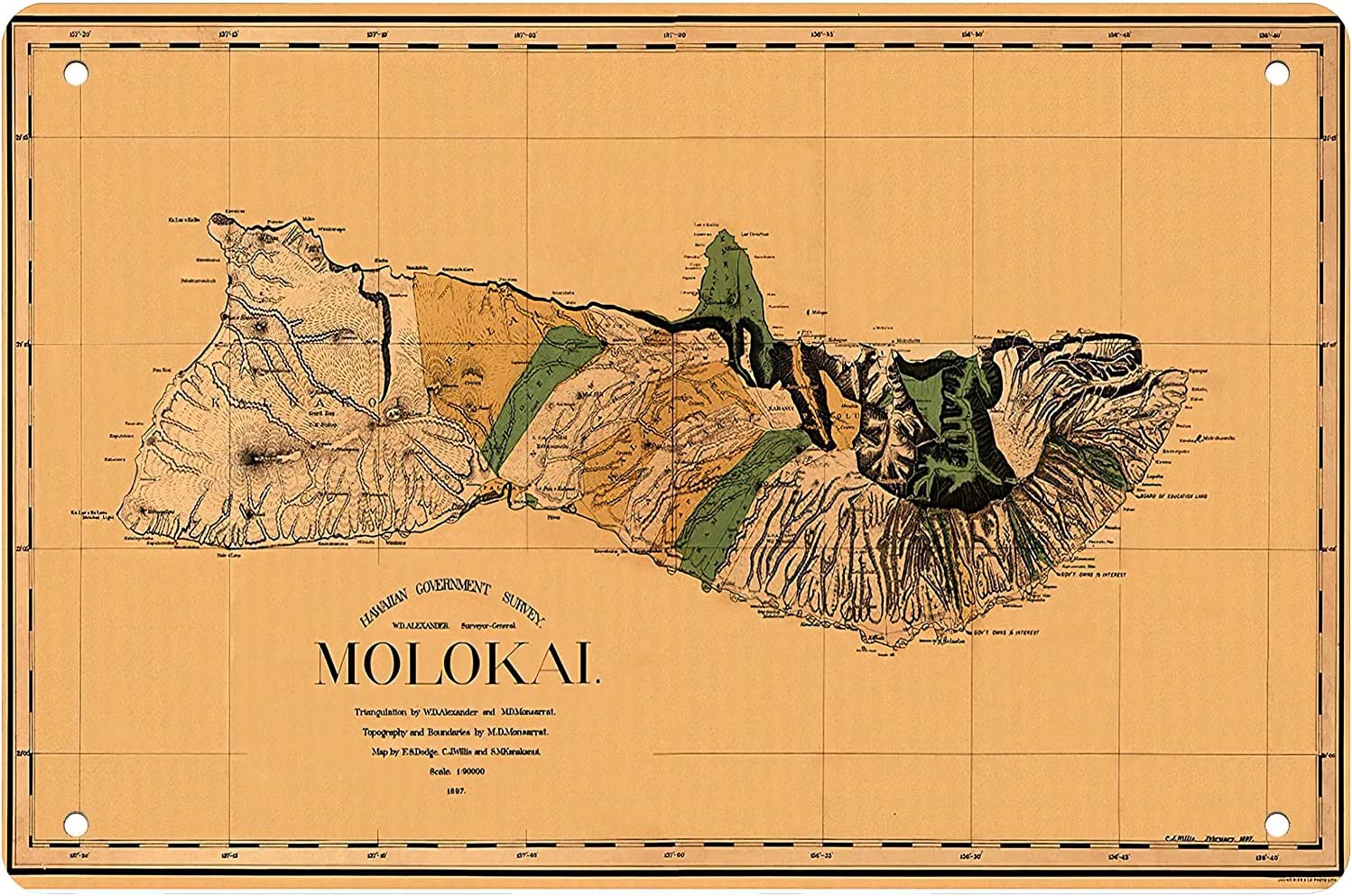 Map Of Molokai Mapa De La Isla De Molokai Hawaii Circa Funny Bar Wall ...