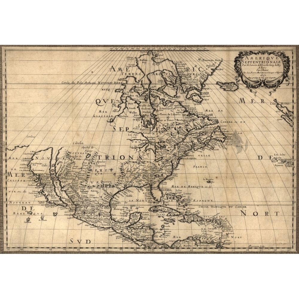 Map Of North America Continent Showing Extent Of Exploration In 1650 ...