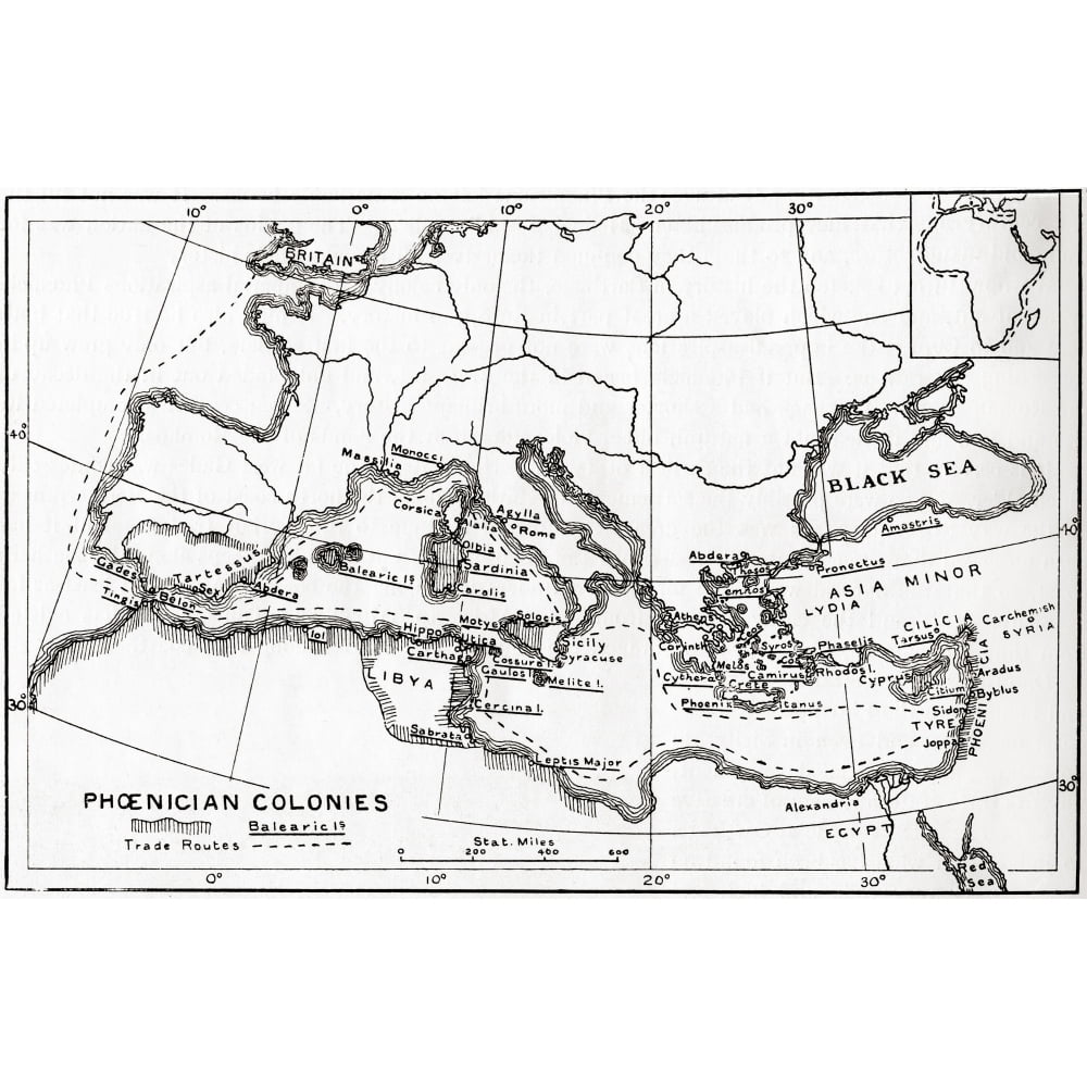 Map Of Phoenician Trade Routes And Colonies Circa 1000 Bc. From ...