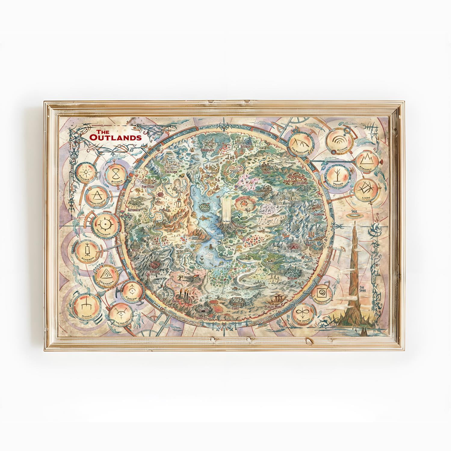 Map Of Planescape The Outlands Wall Art, Old Maps Wall Art, Decorative Wall Art, For Living Room ...
