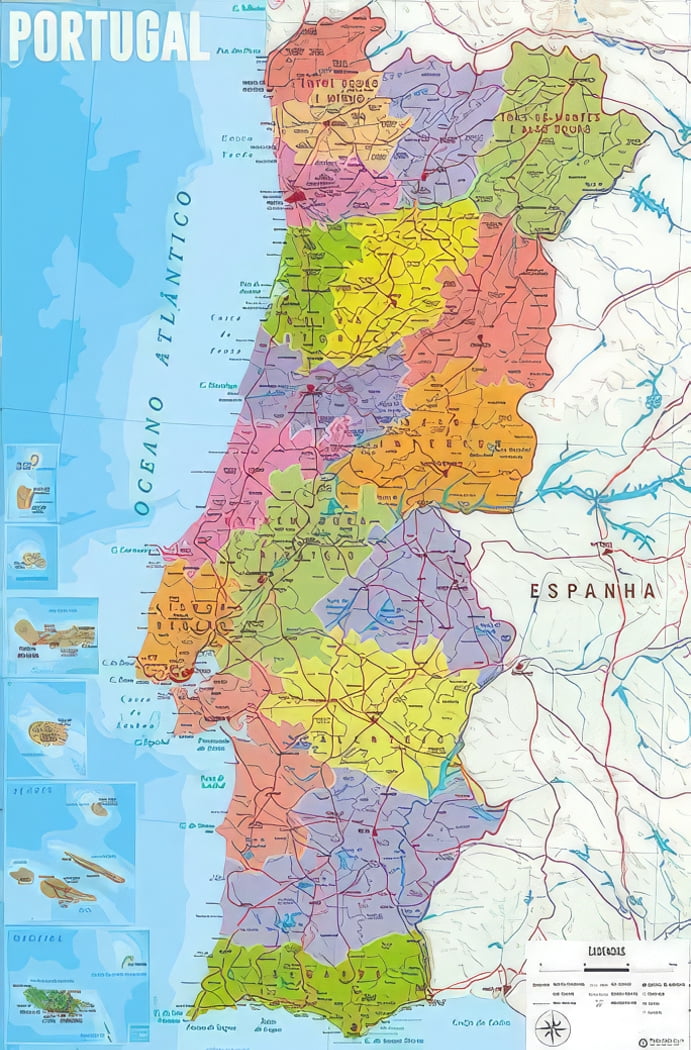 Map Of Portugal - Poster (Portugese Language Version) (Size: 24" x 36 ...