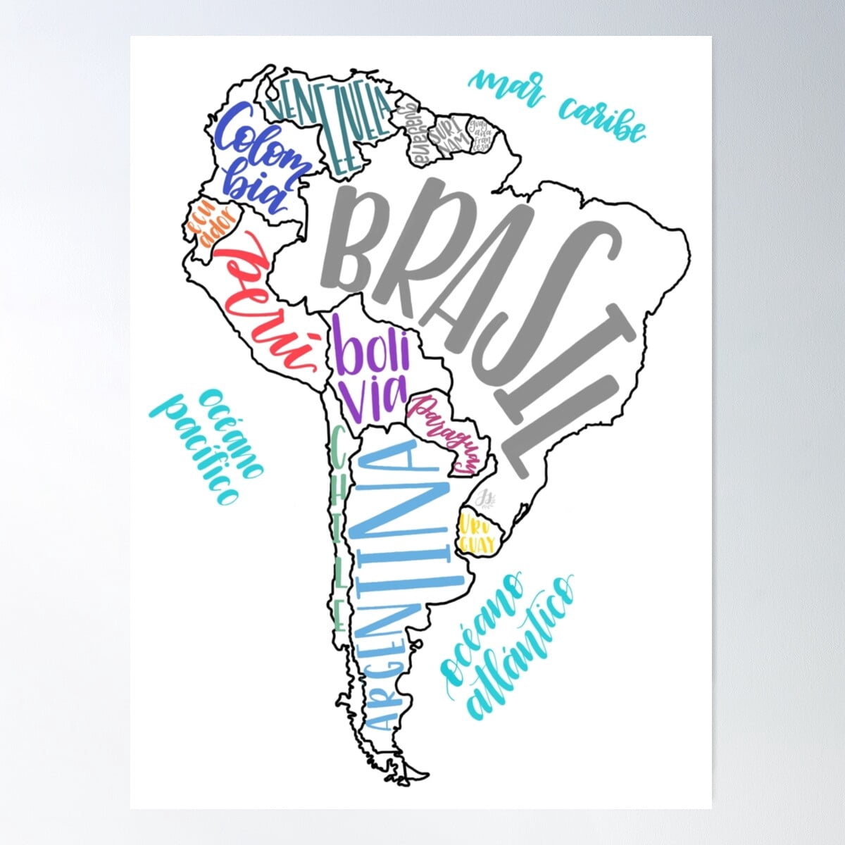 Map Of South America Poster Wall Art, Modern Wall Decor For Living Room ...