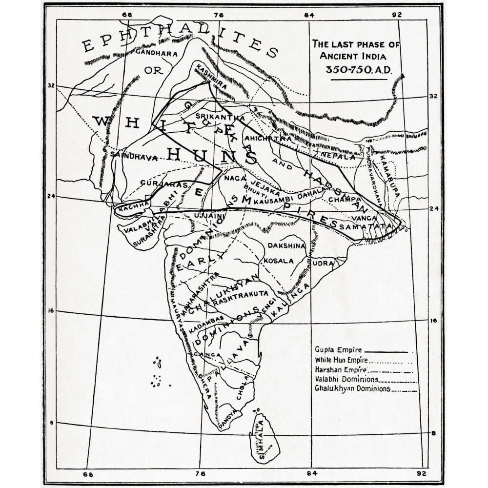 Map Of The Last Phase Of Ancient India 350 - 750 Ad. From Hutchinson's ...
