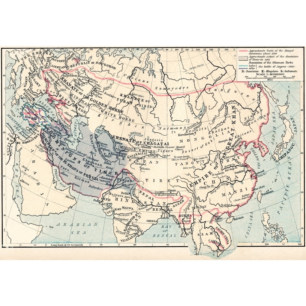 Map Of The Mongol Dominions 1300-1405. From Historical Atlas Published ...