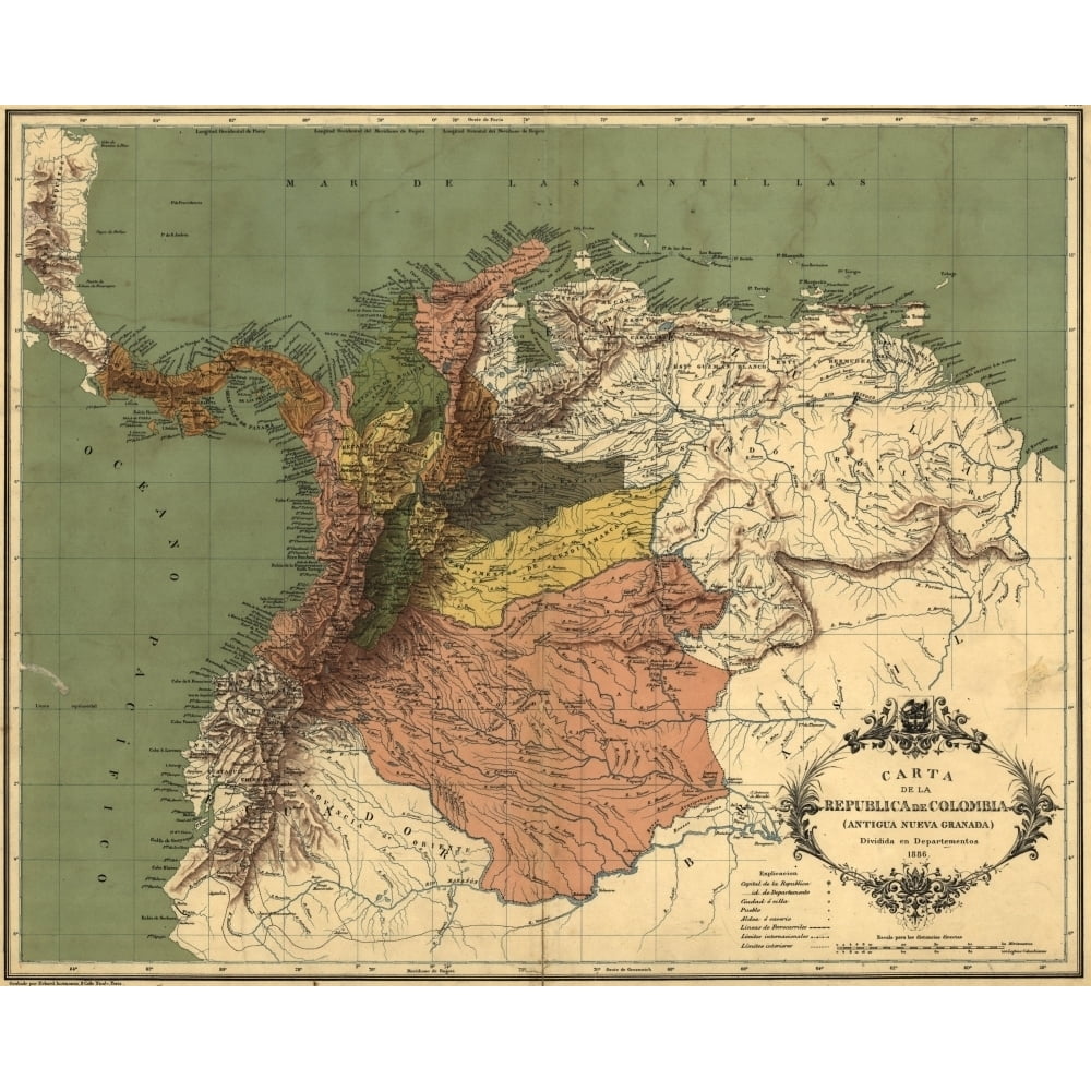Map Of The Republic Of Colombia History (24 x 18) - Walmart.com