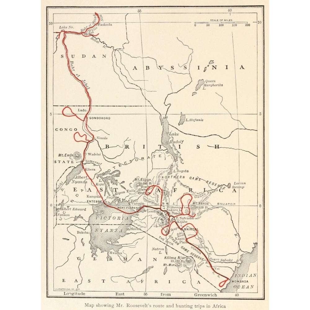 Map Of The Route Of The Smithsonian-Roosevelt African Expedition ...