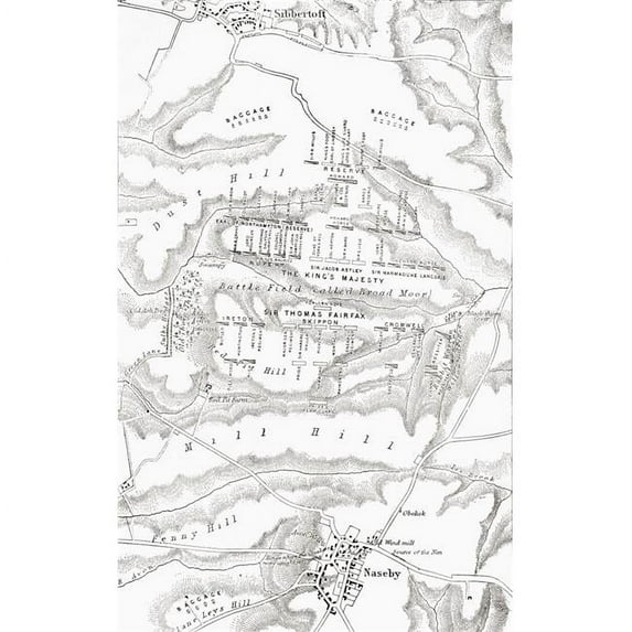 Map Of The Site Of The Battle Of Naseby 1645. From The Book Short ...