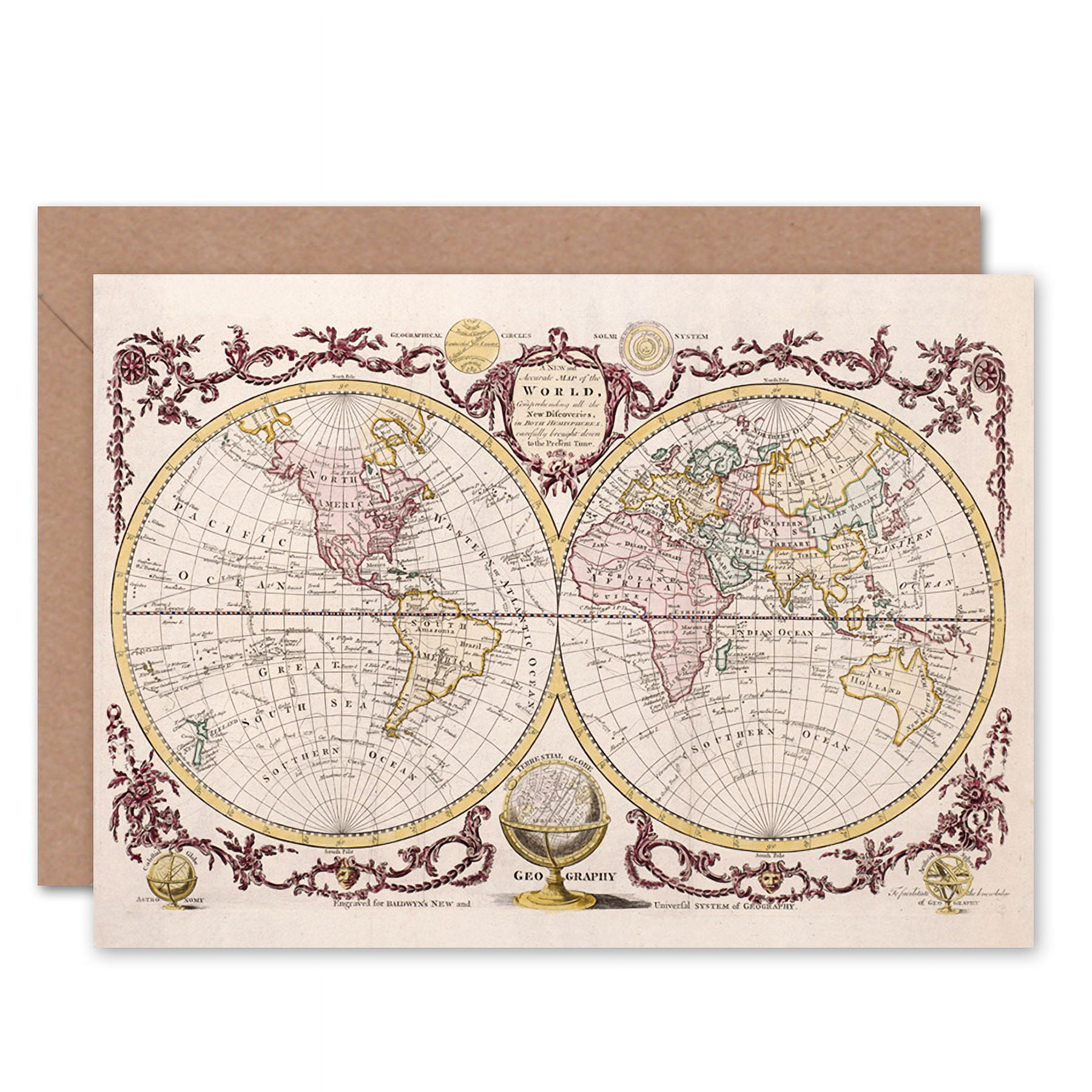 Map Of The World Vintage Greetings Card Plus Envelope Blank inside ...