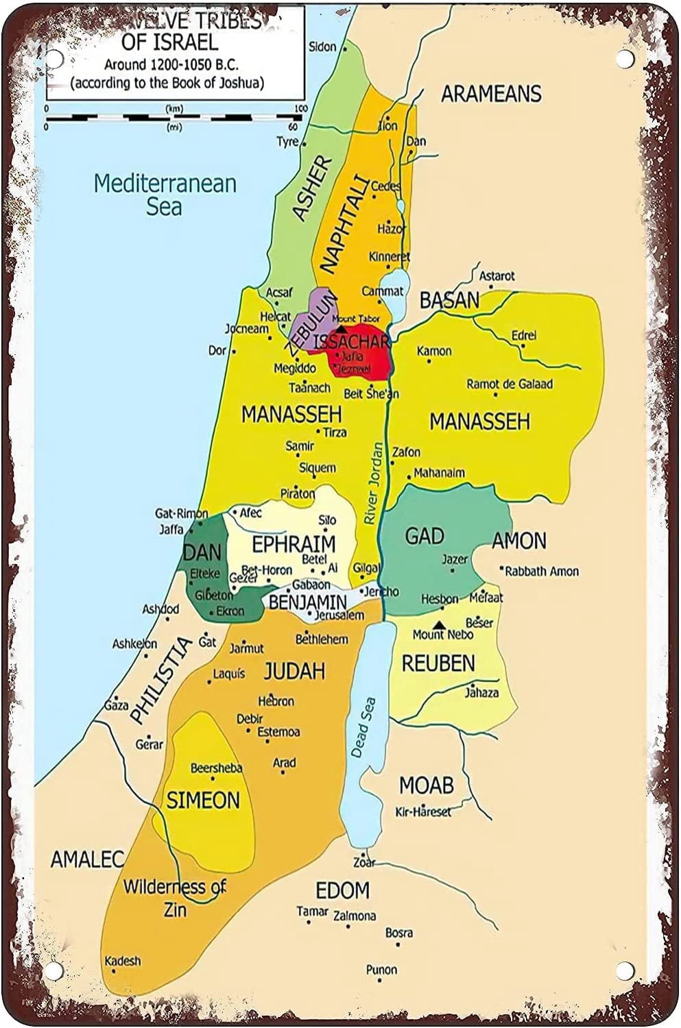 Map Of Twelve Tribes Of Israel Vintage Maps Poster Old Maps For Living ...