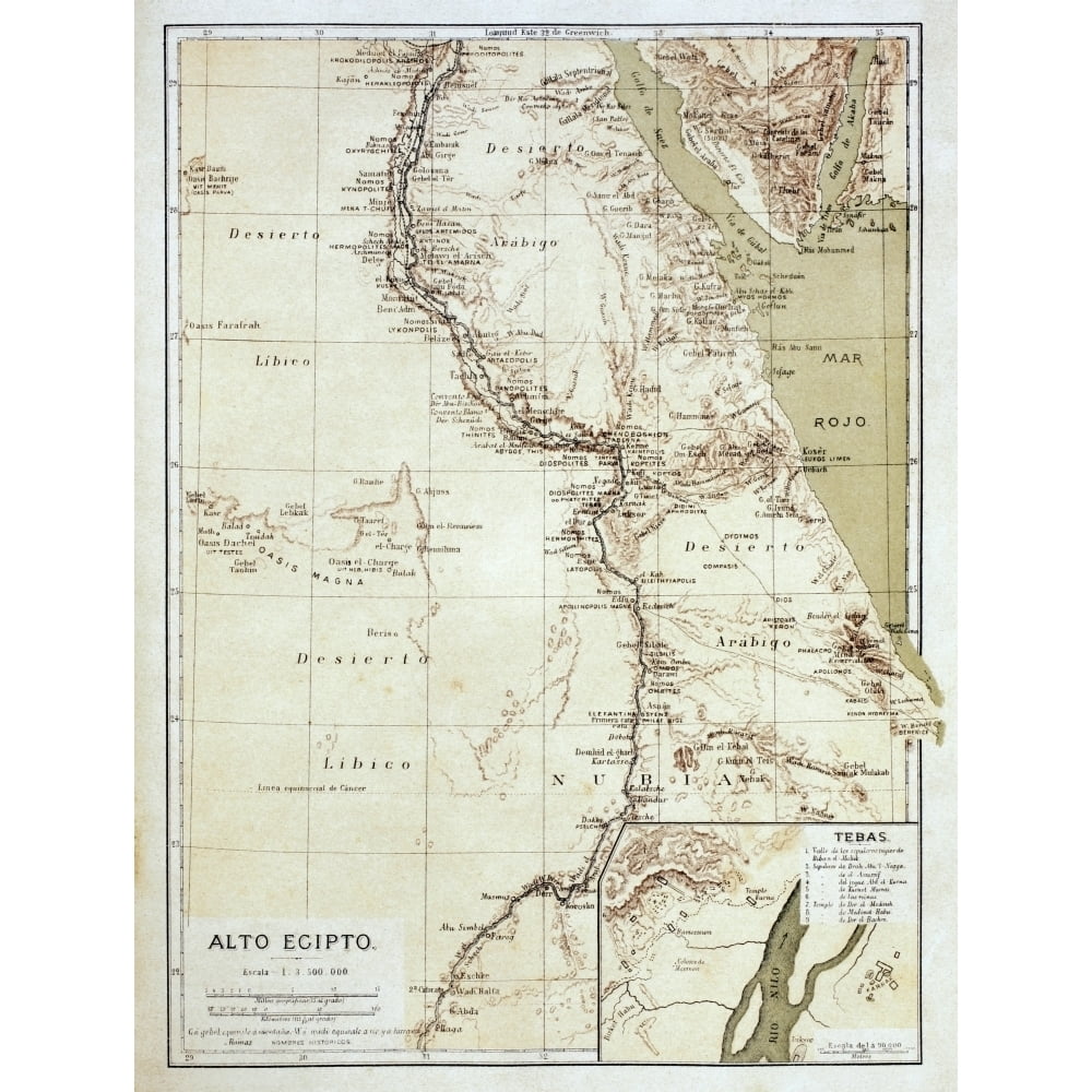 Map Of Upper Egypt In The Late 19Th Century. From El Mundo Ilustrado ...