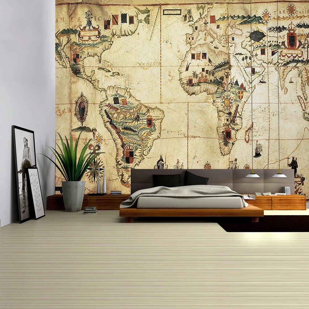 Map Of the Five Continents Large Printed Wall Tapestry Hanging Bohemian ...