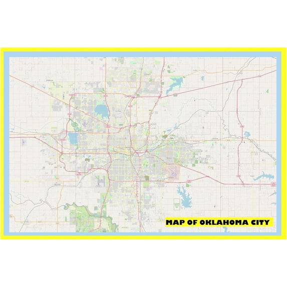 Map of Oklahoma City 36x54 with Neighborhoods, Streets, Roads, Highways ...