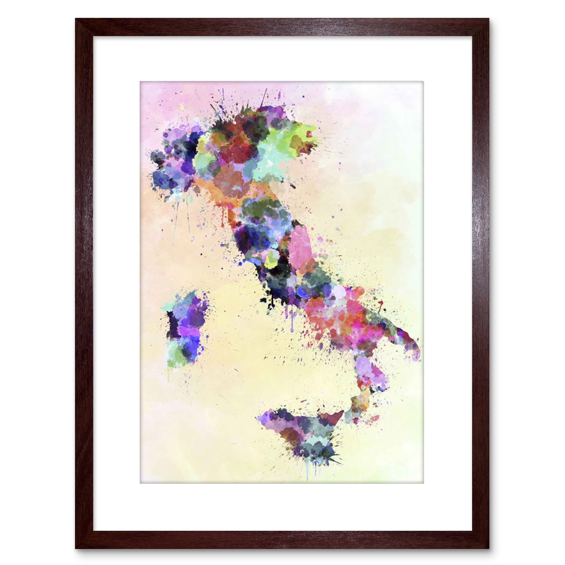 Map Painting Italy Sardinia Sicily Paint Splash Colour Artwork Framed ...