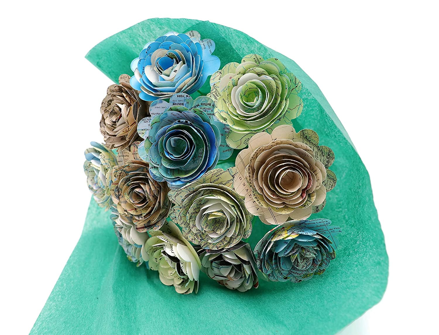 Map Paper Flowers Bouquet - Scalloped World Atlas Map Rose Bouquet One ...