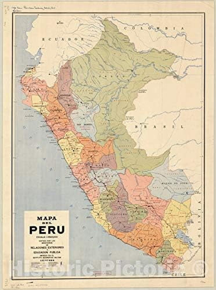 Map : Peru 1962 1, Mapa del Peru, Antique Vintage Reproduction : 44in x ...