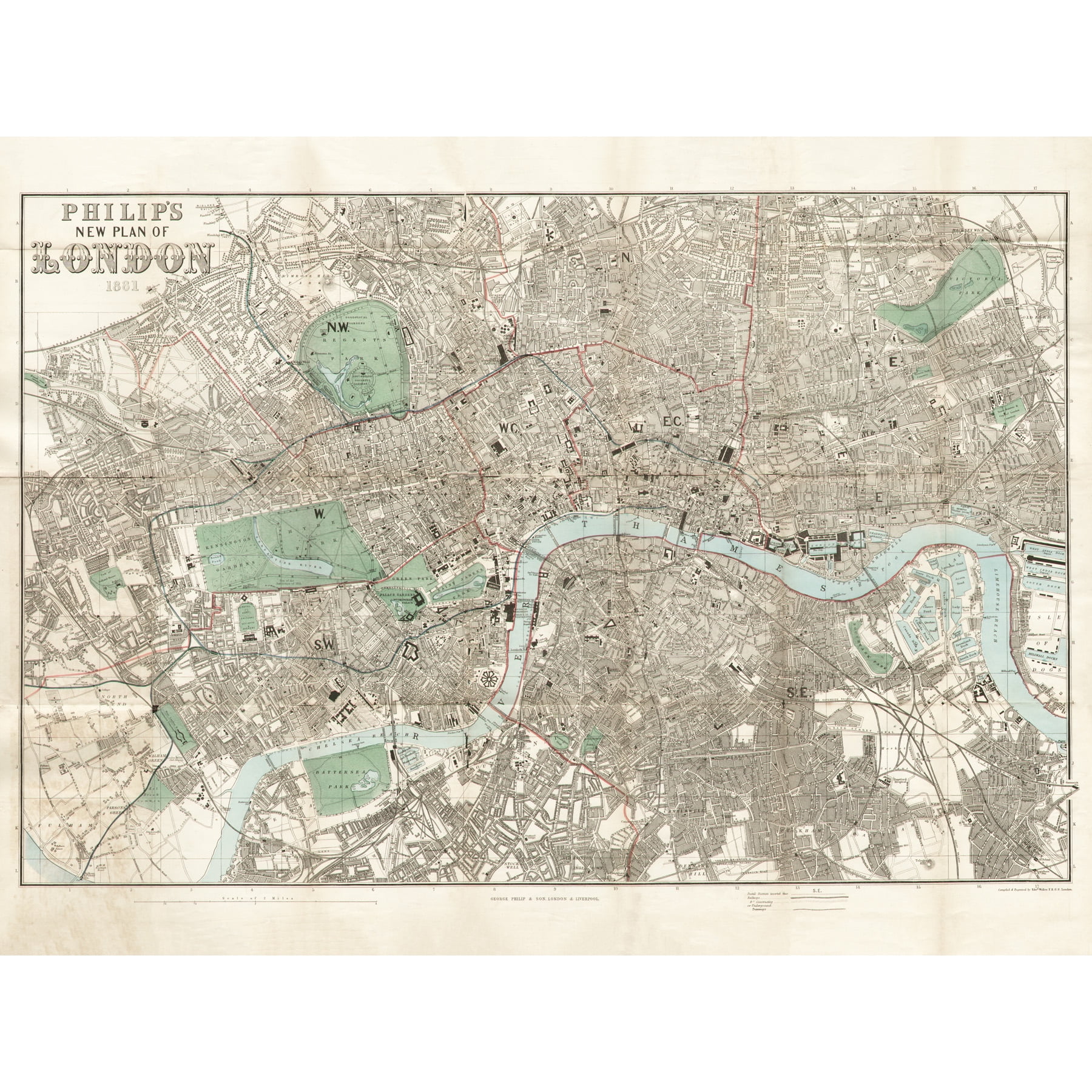 Map Philip 1881 London City England Plan Chart Extra Large XL Wall Art ...