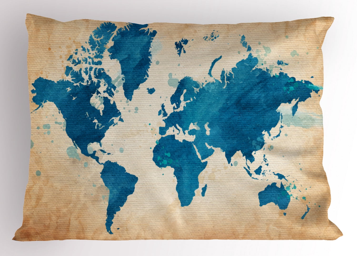 Map Pillow Sham Artistic Vintage World Map with Watercolor Brushstrokes ...