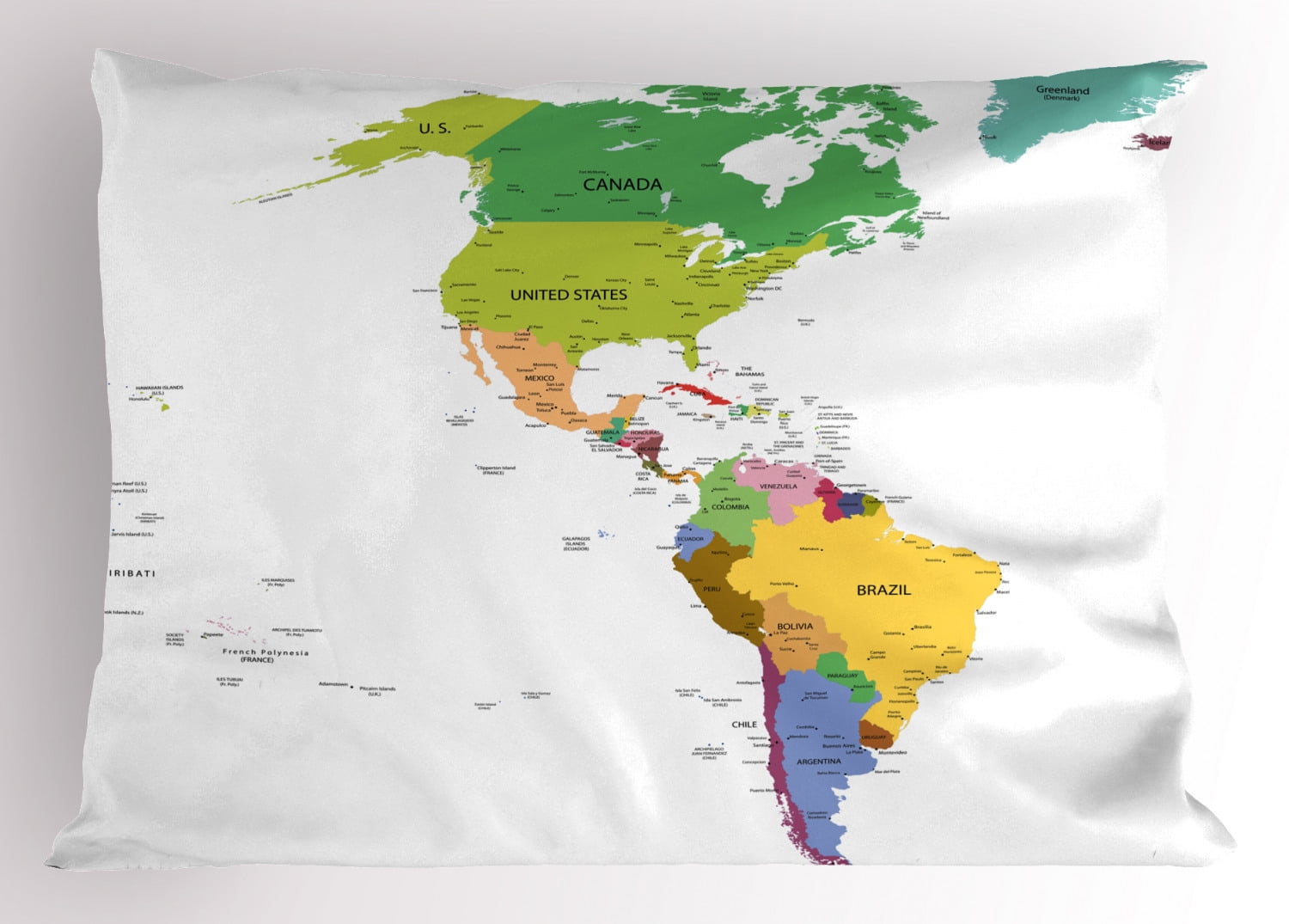 Map Pillow Sham Map of South and North America with Countries Capitals ...