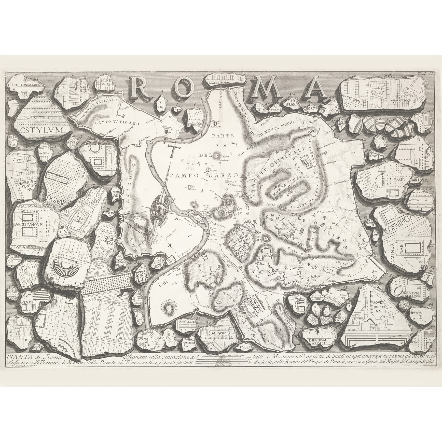 Map Piranesi 1756 Roman Antiquities Rome City Fragment Plan Extra Large ...