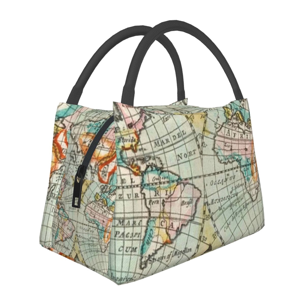 Map Print Lunch Bag Vintage Map of The World Lunch Box Picnic Portable ...