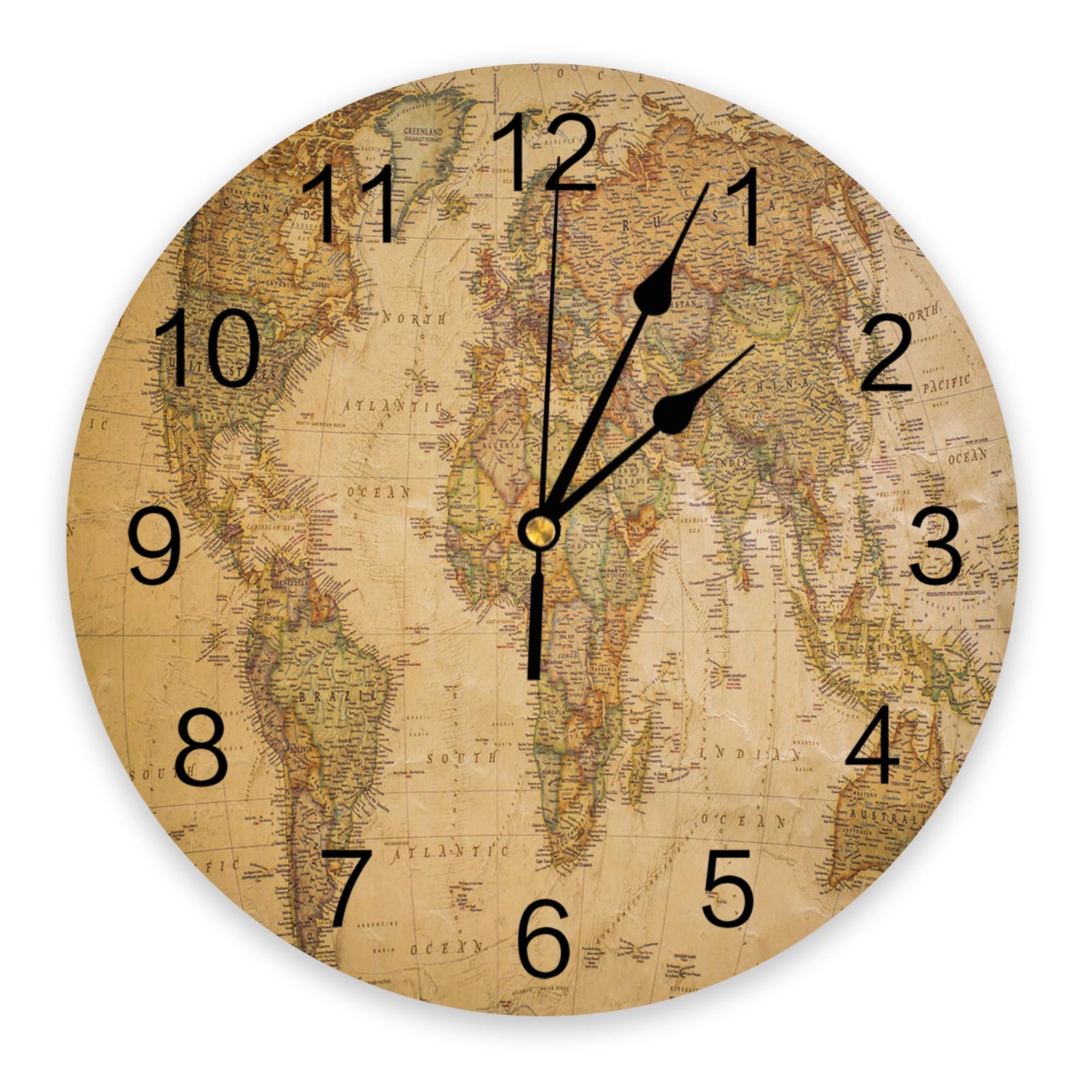 Map Retro PVC Wall Clock Modern Design Living Room Decoration Wall ...