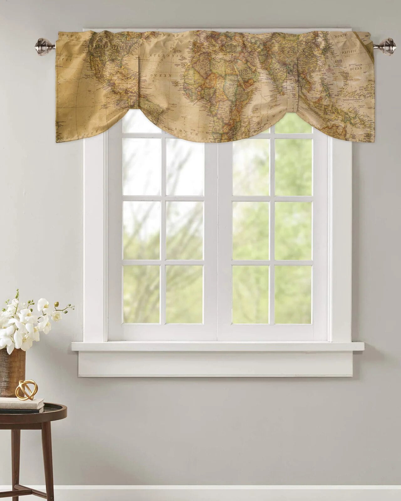 Map Retro Window Curtain Kitchen Cabinet Coffee Tie-Up Valance Curtain ...