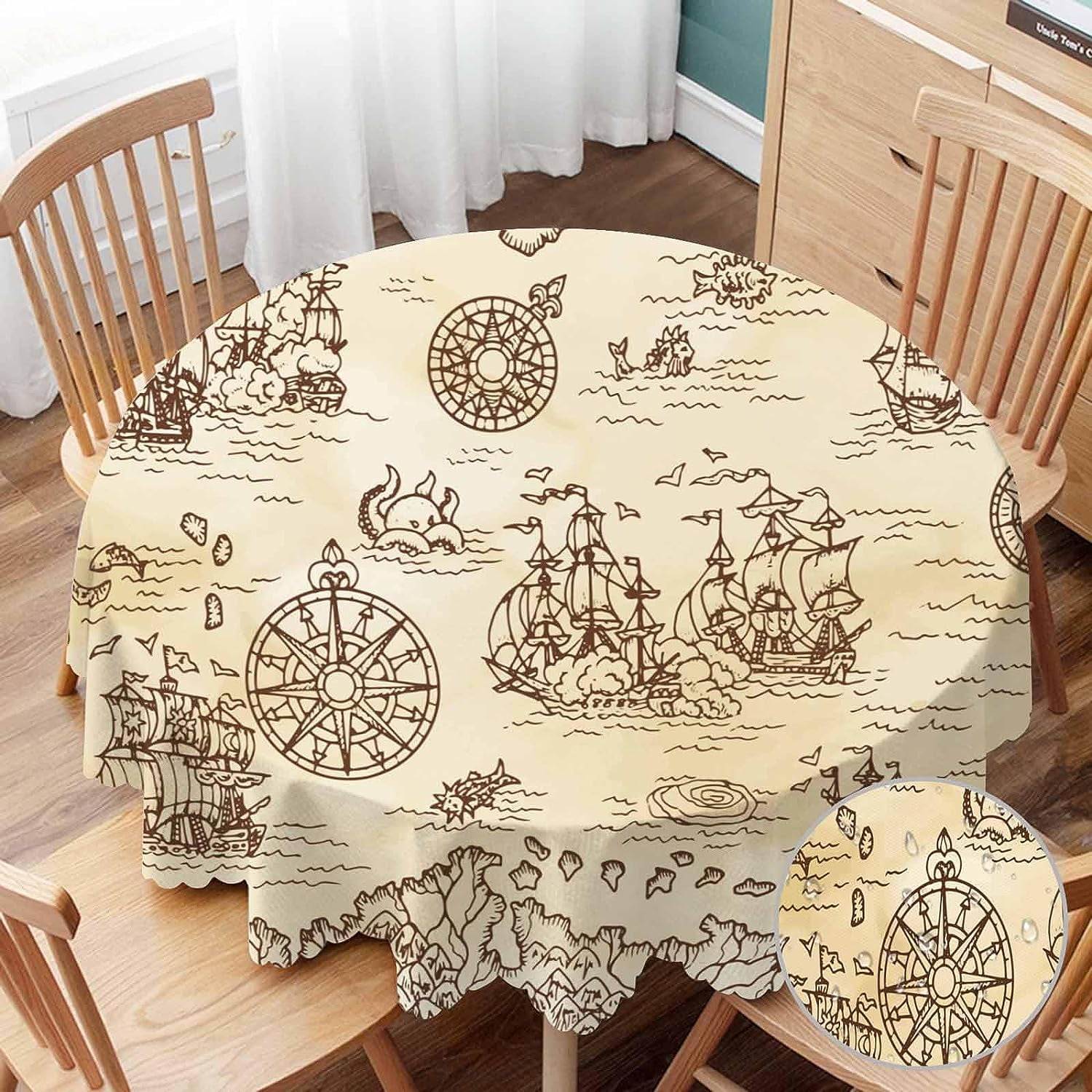 Map Round Tablecloth 60 inch Table Cloth Ancient Pirate Map of The ...