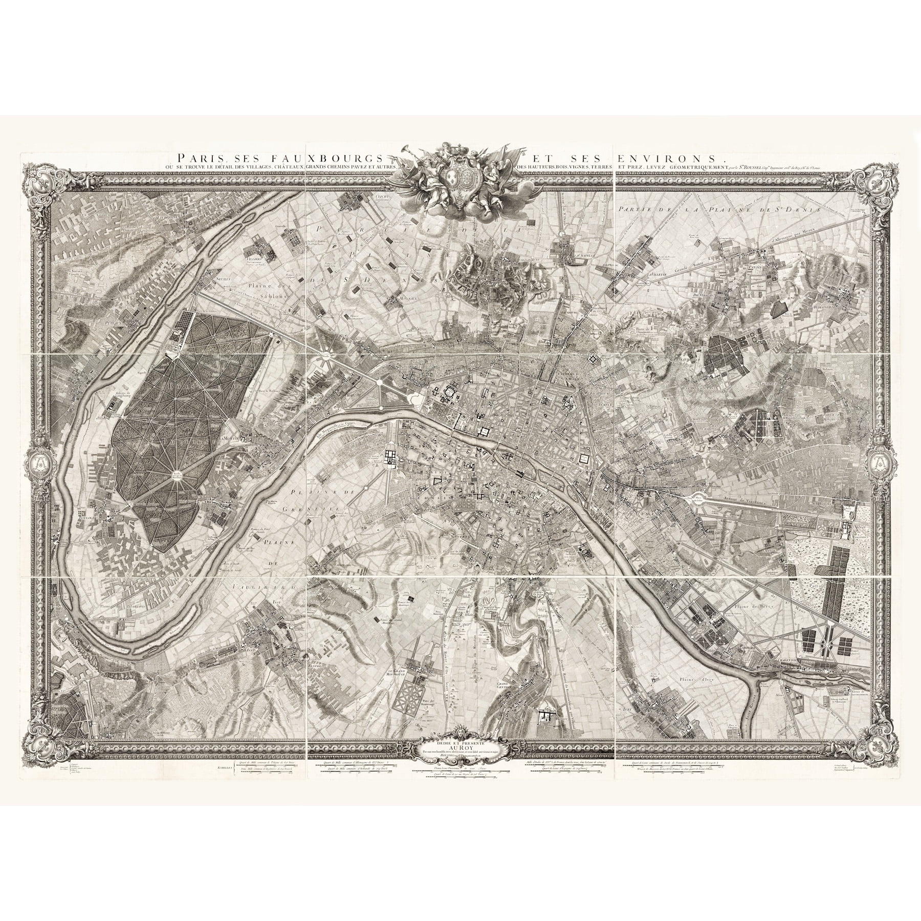 Map Roussel 1731 Map City Paris France Suburbs Extra Large XL Wall Art Poster Print - Walmart.com