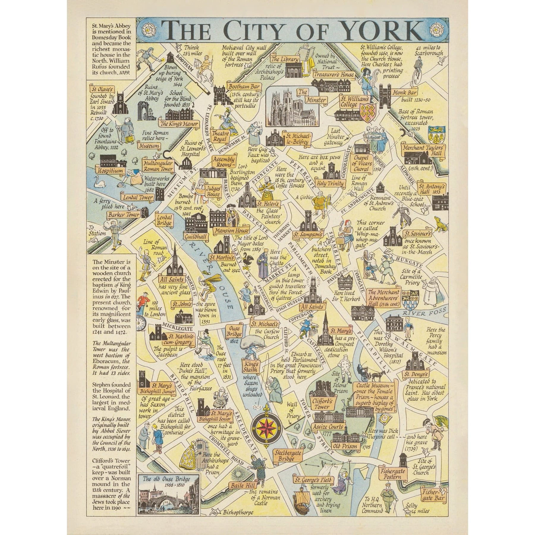 Map Sayer 1948 York City Streets Pictorial Extra Large XL Wall Art ...