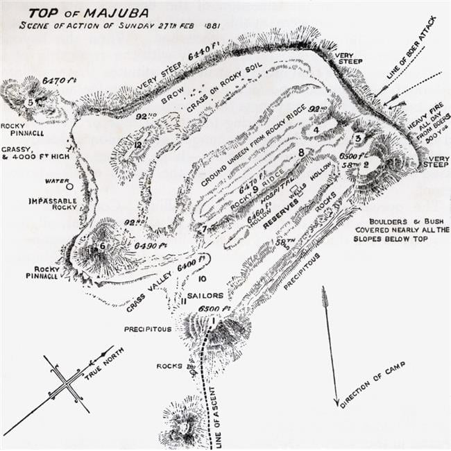 Map of Scene of Action During The Battle of Majuba Hill - Near ...