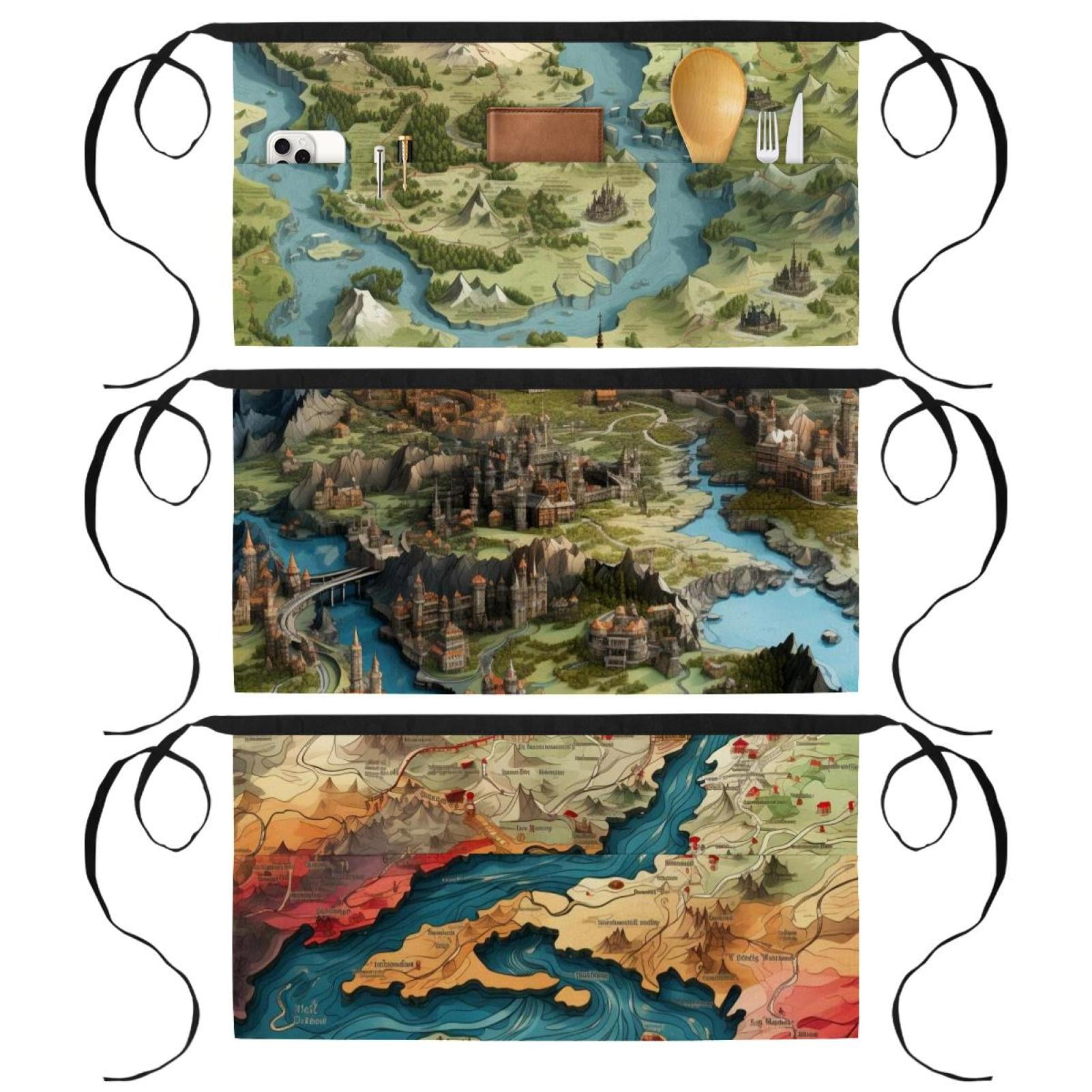 Map Section Apron with 3 Pockets, Printed Design for Gardening, Half ...