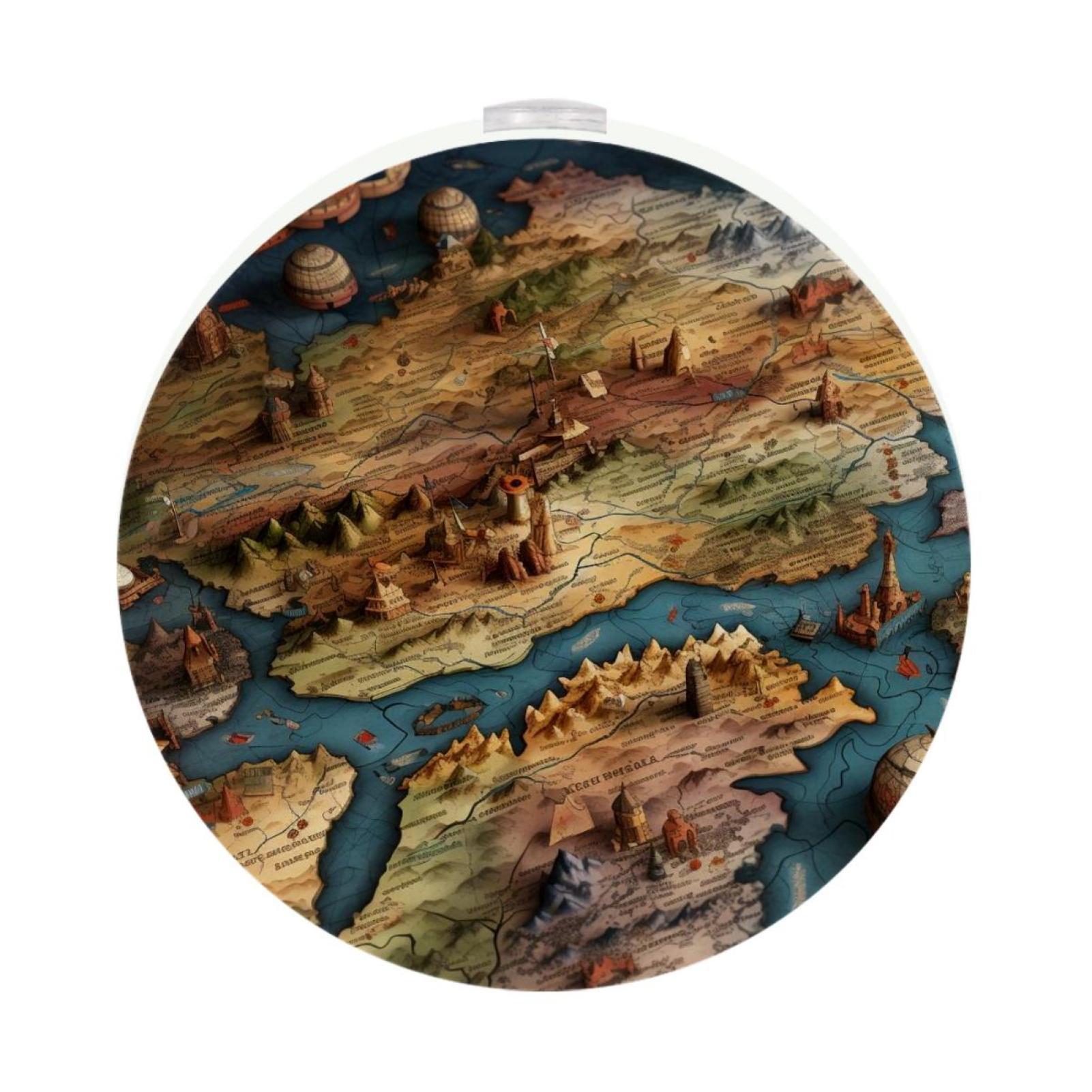 Map Section LED Round Night Light-2PCS, Dimmable Plug-in Wall Lamp with ...