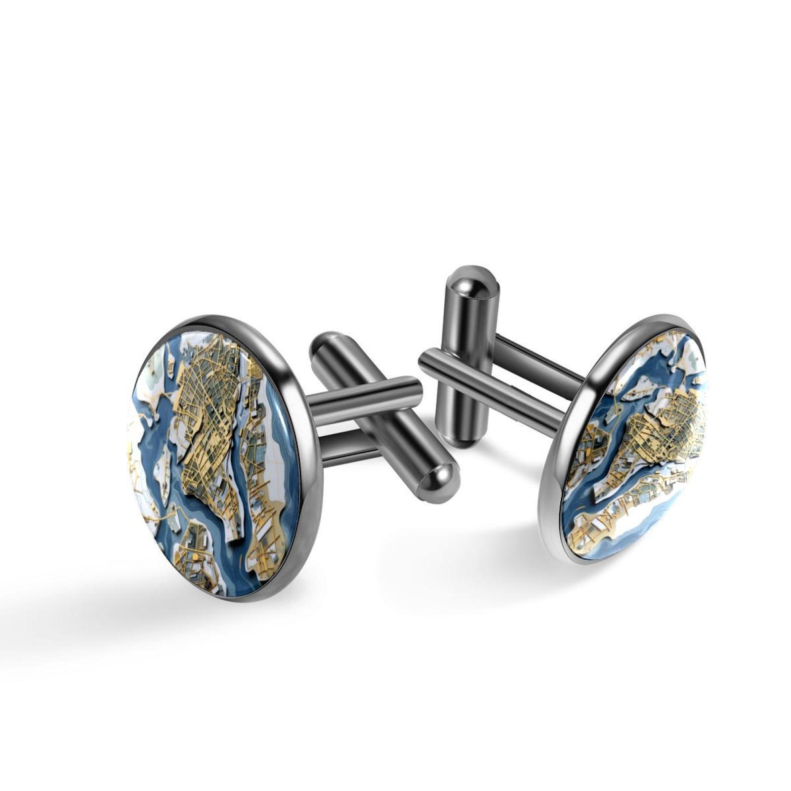 Map Section Men's Stainless Steel Cufflinks Set for Formal Attire ...