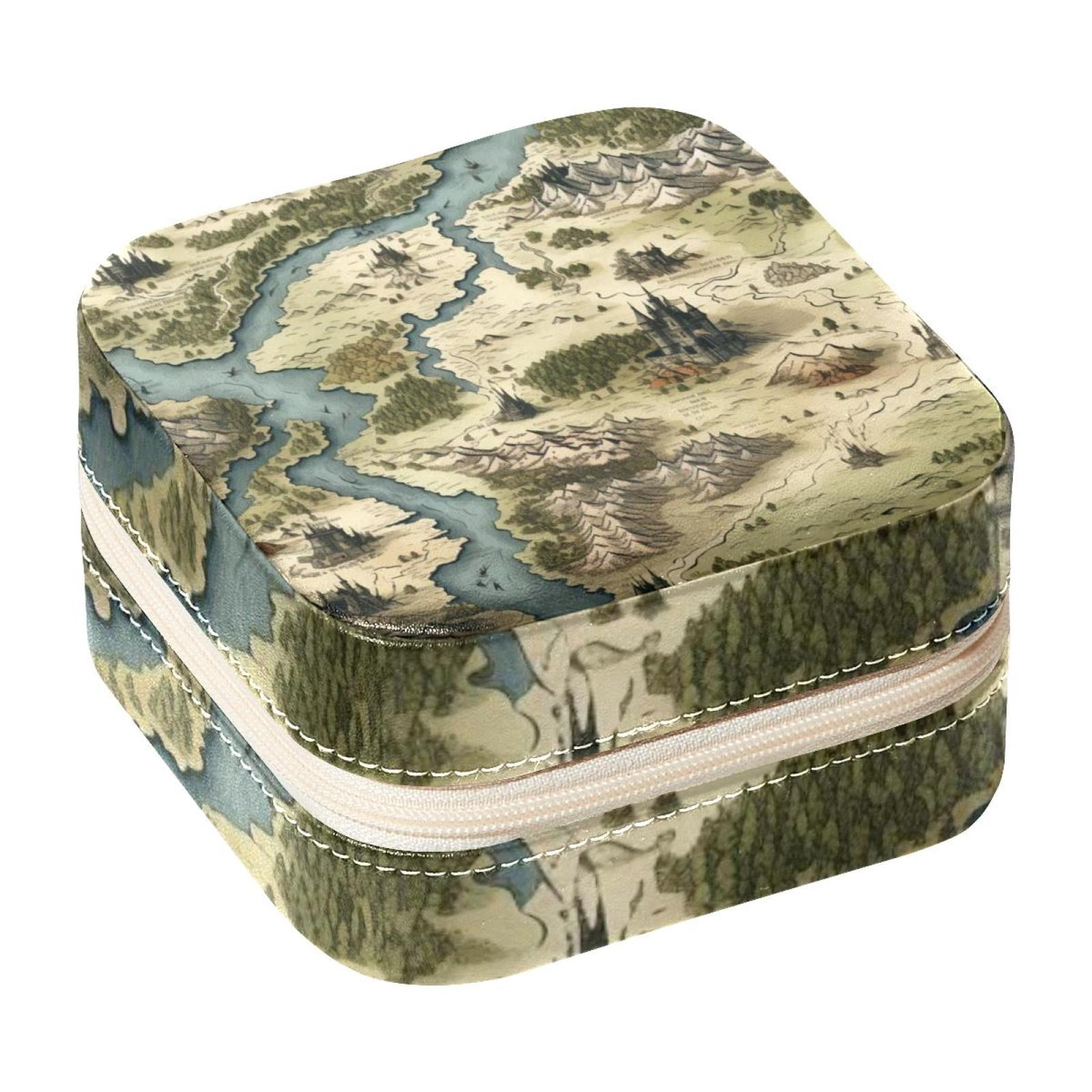 Map Section Travel Portable Square Jewelry Box Earring Necklace ...