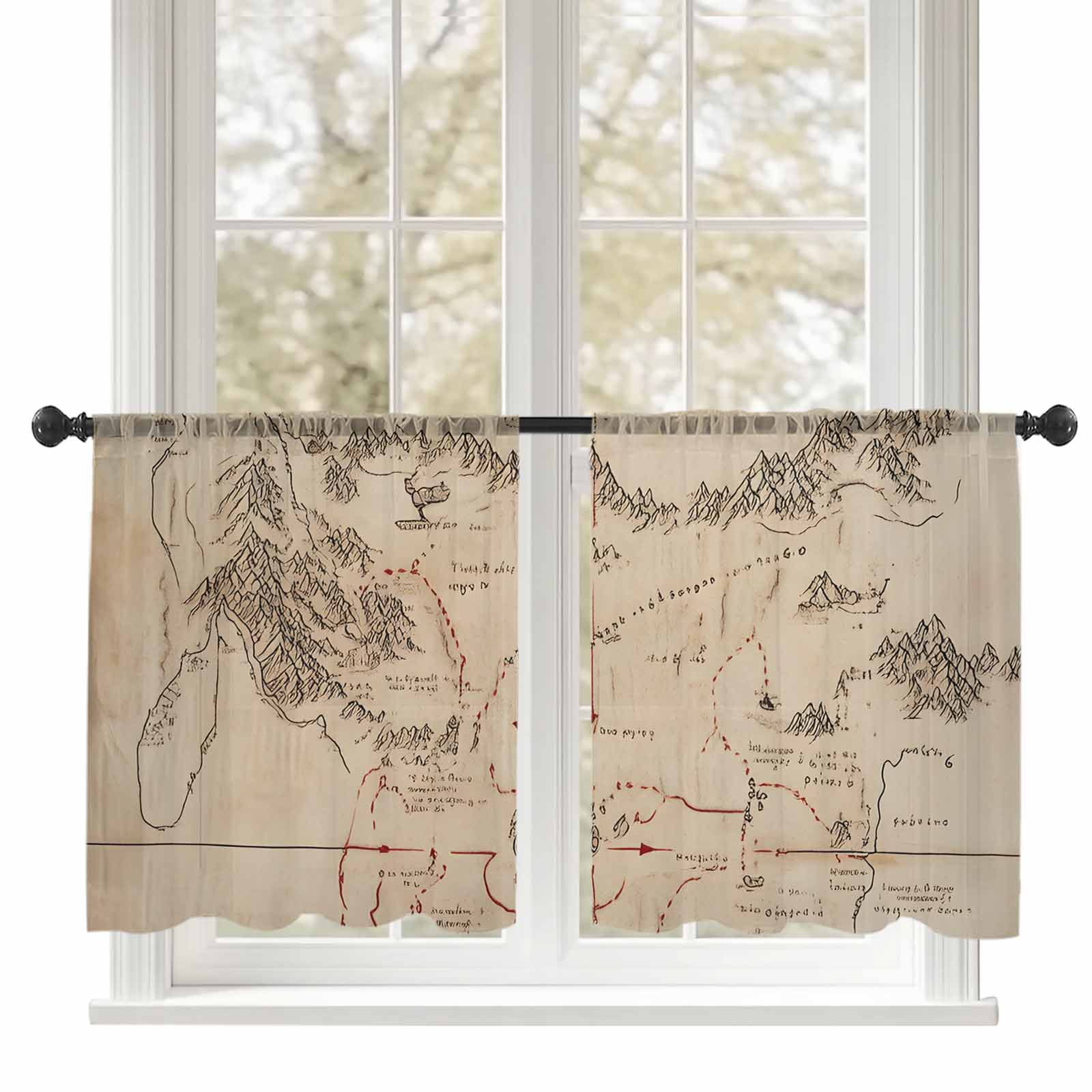 Map Sheer Curtains 45 inches Long, Medieval Retro Light Filtering Sheer ...