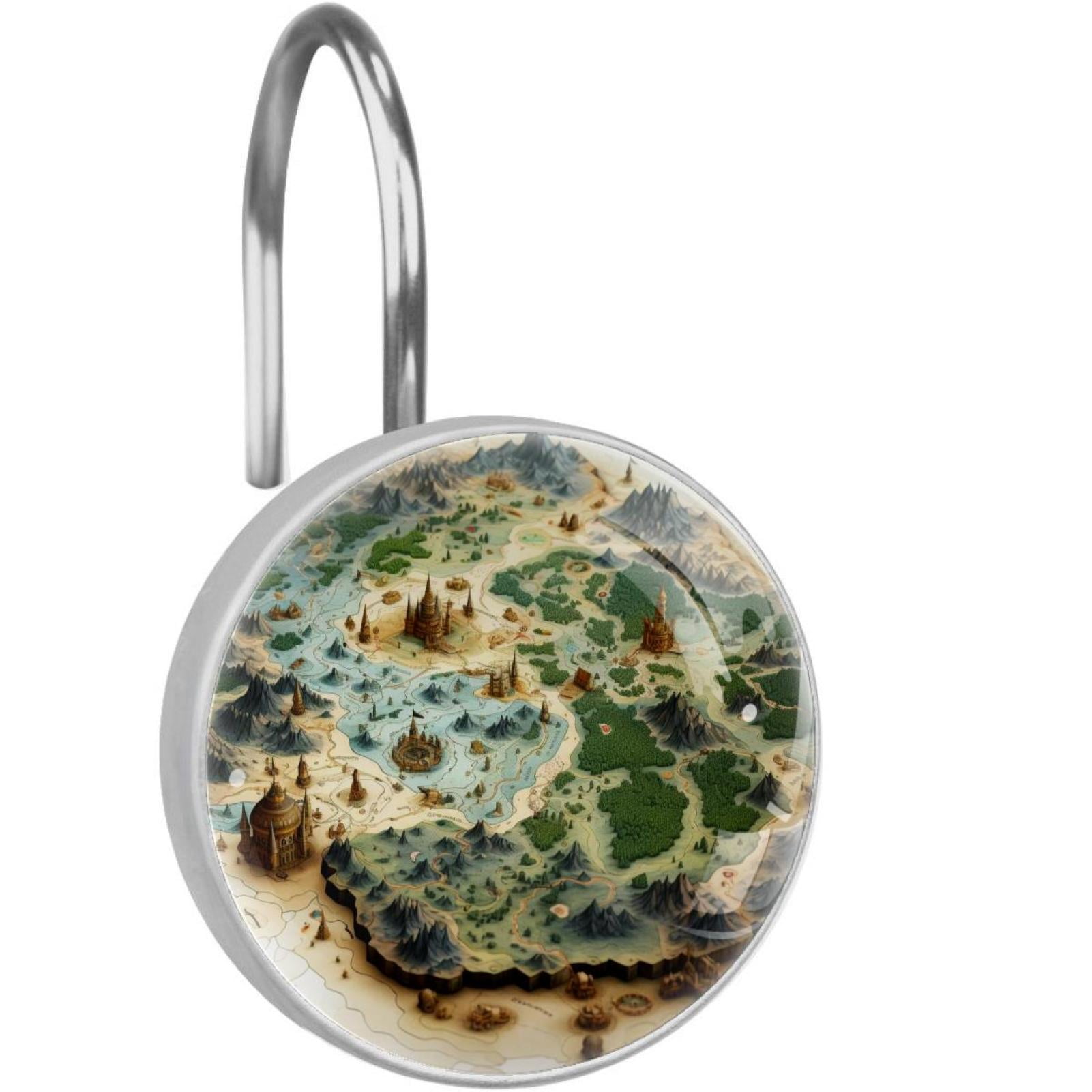 Map Shower Curtain Hooks （Set of 12） for Home Hotel Shower Rods ...