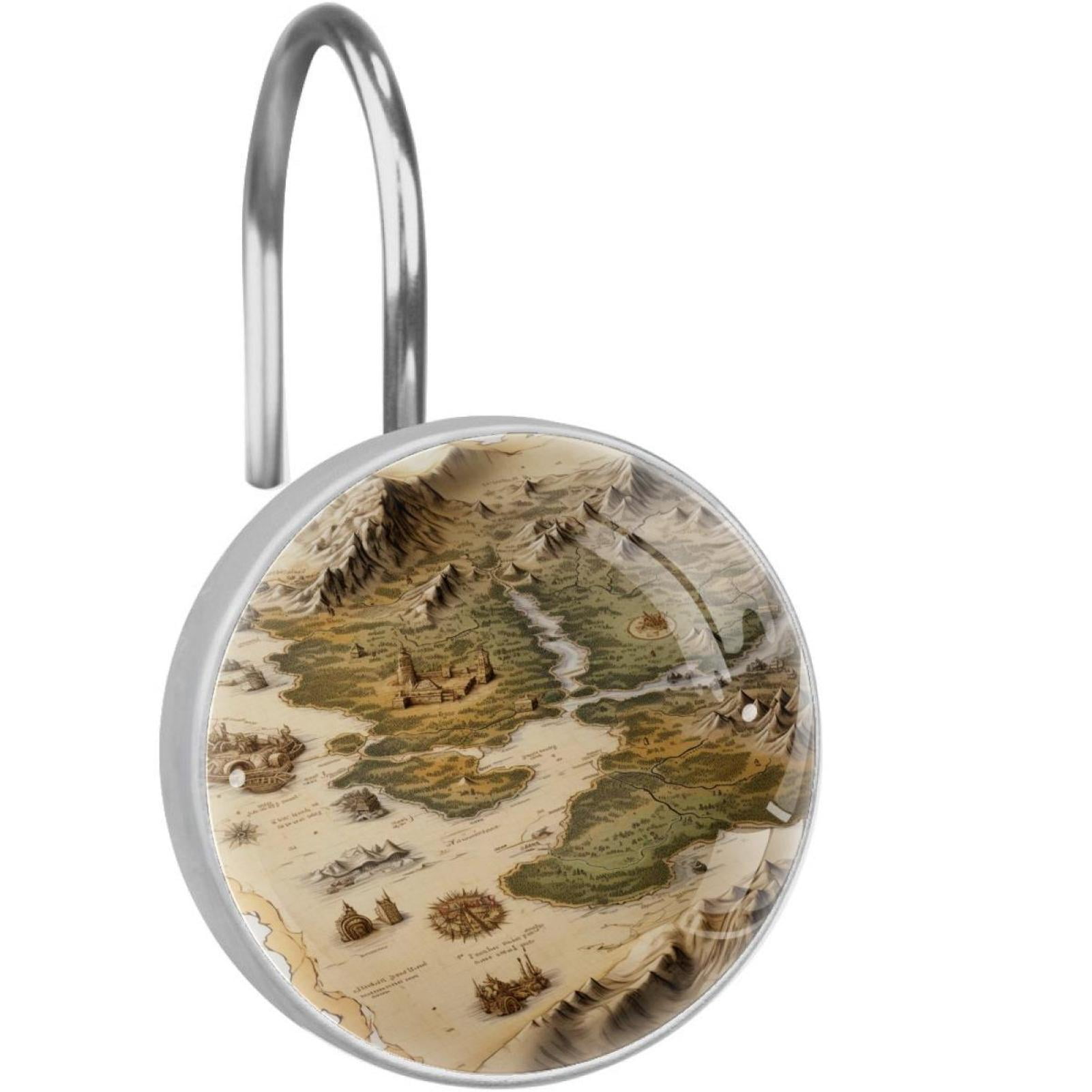 Map Shower Curtain Hooks （Set of 12） for Home Hotel Shower Rods ...