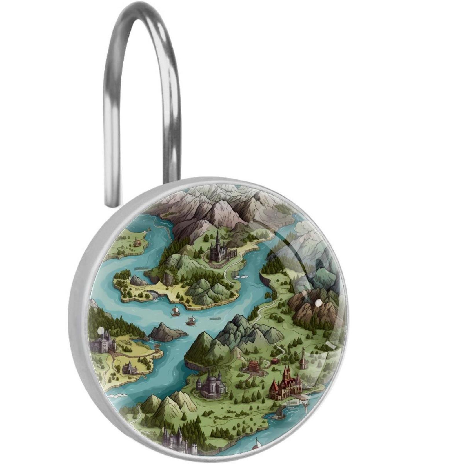 Map Shower Curtain Hooks （Set of 12） for Home Hotel Shower Rods ...